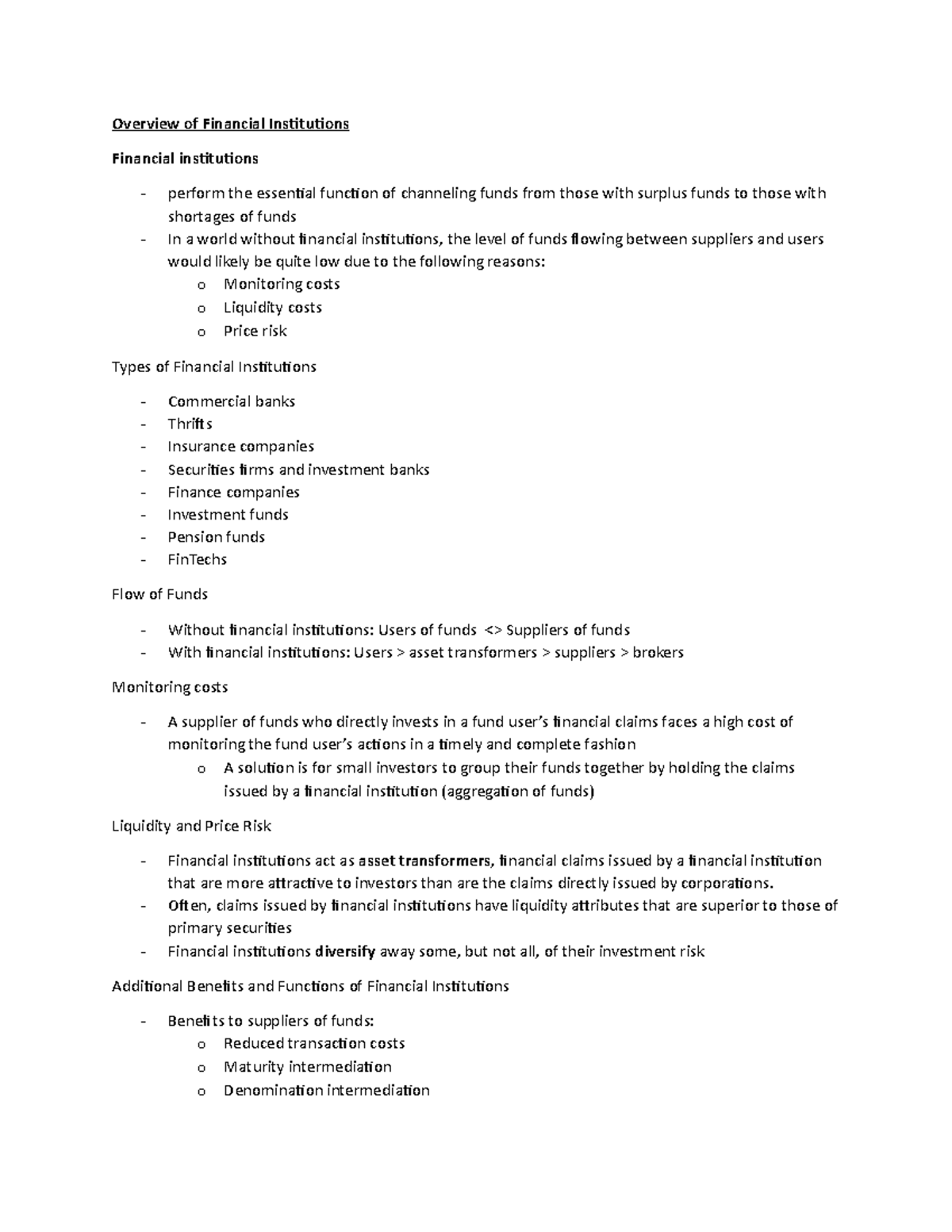 FIN 431 Overview of Financial Institutions - Overview of Financial ...