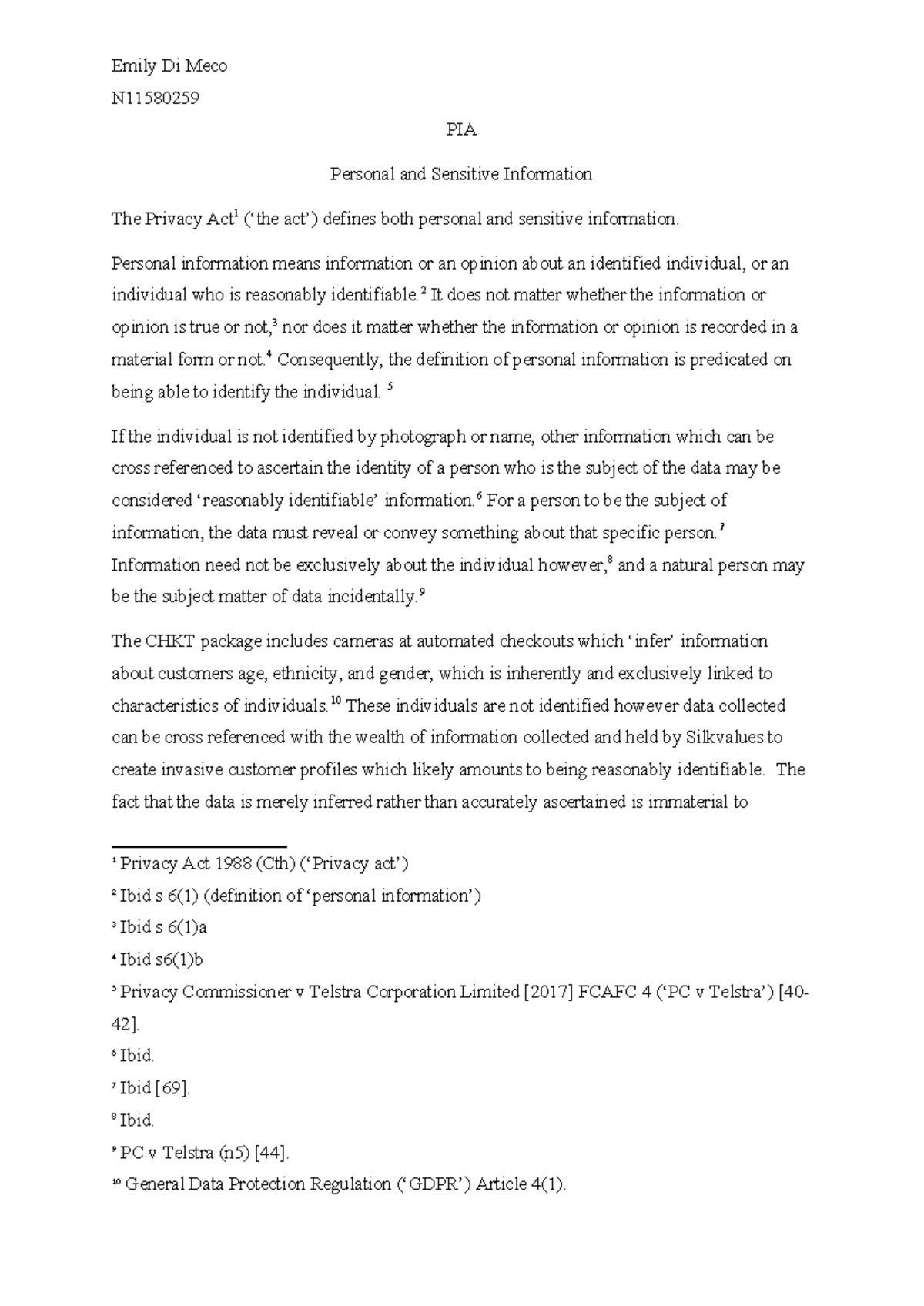 PIA Assessment 1 - N PIA Personal and Sensitive Information The Privacy ...