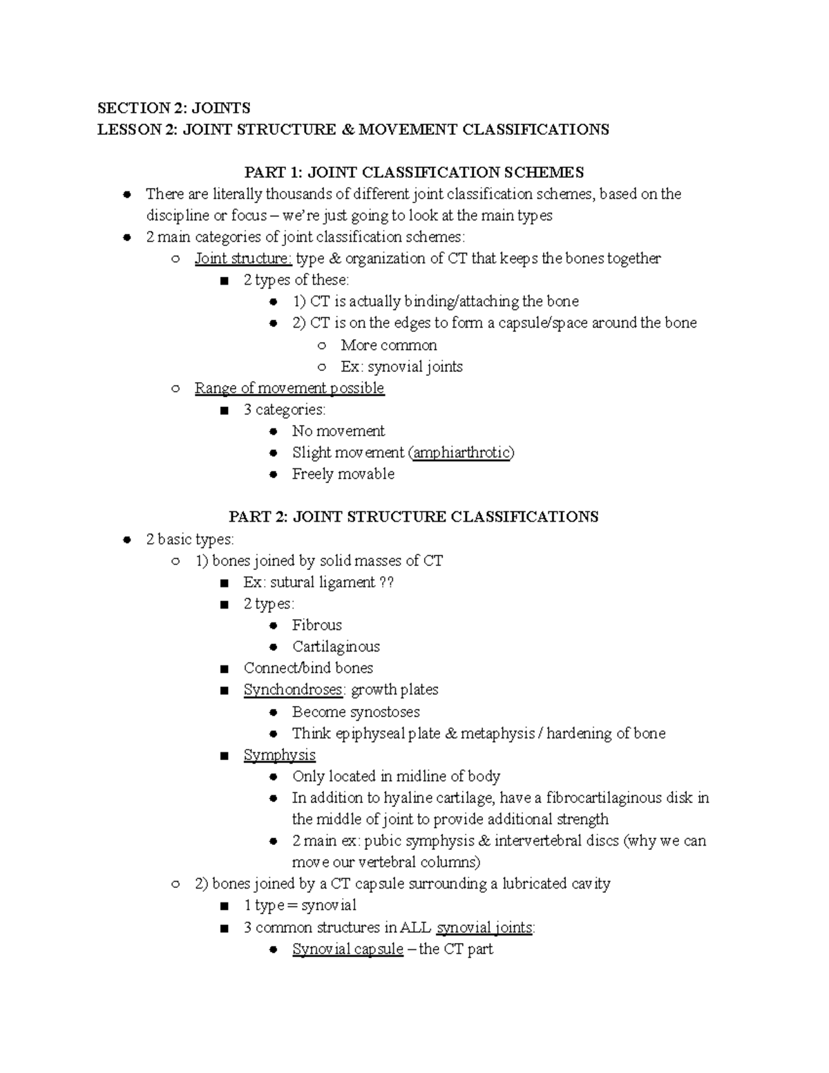 8- Joint Structure and Movement Classifications - SECTION 2: JOINTS ...