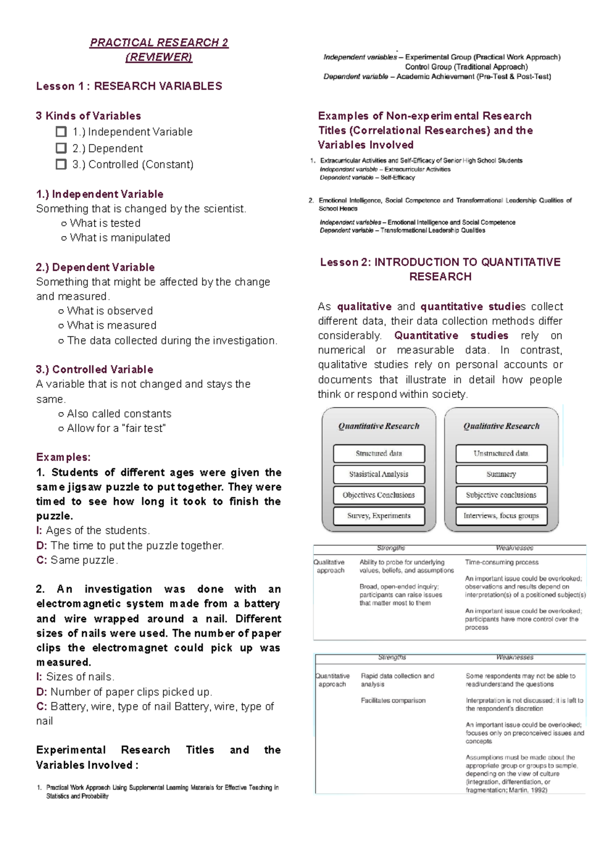 Practical Research 2 Reviewer - PRACTICAL RESEARCH 2 (REVIEWER) Lesson ...