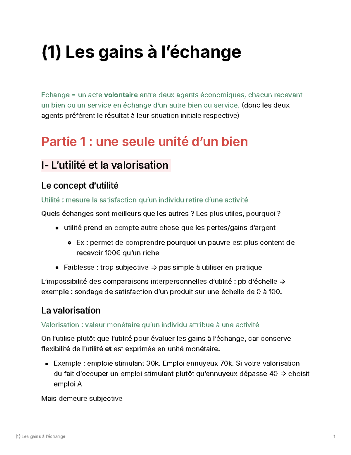 (1) Les gains à l’échange - (1) Les gains à lʼéchange Echange = un acte ...
