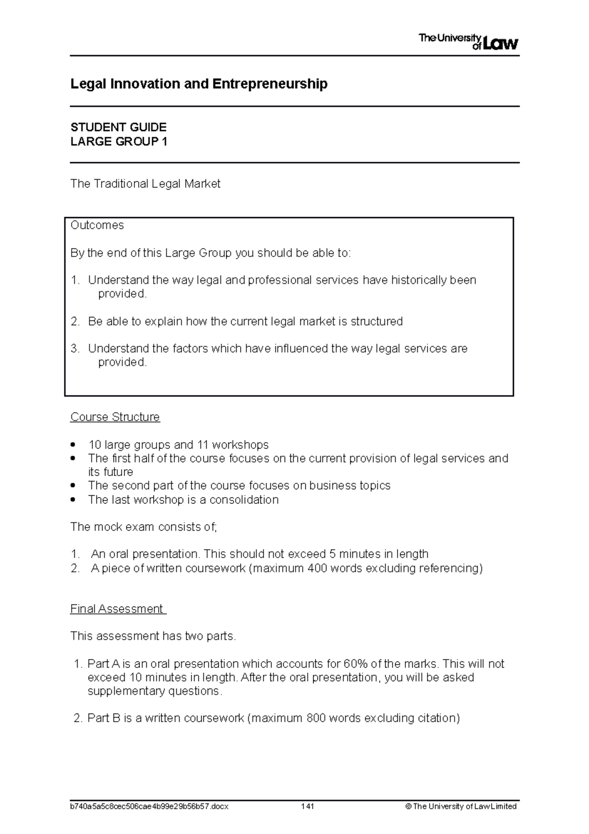 Legal Inn and Ent Lg 1 - Legal Innovation and Entrepreneurship STUDENT ...