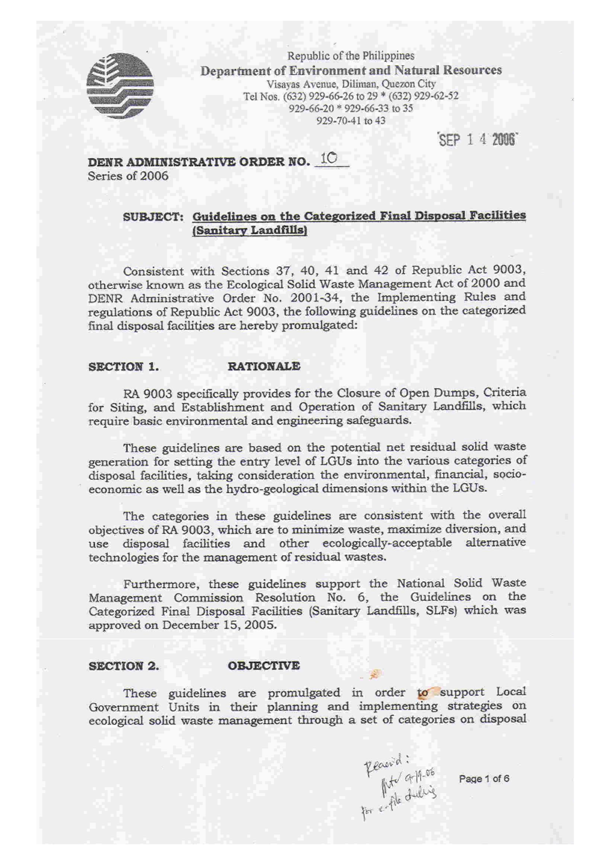 DAO-2006-10 - DENR Admin Order - Republic of the Philippines Department ...