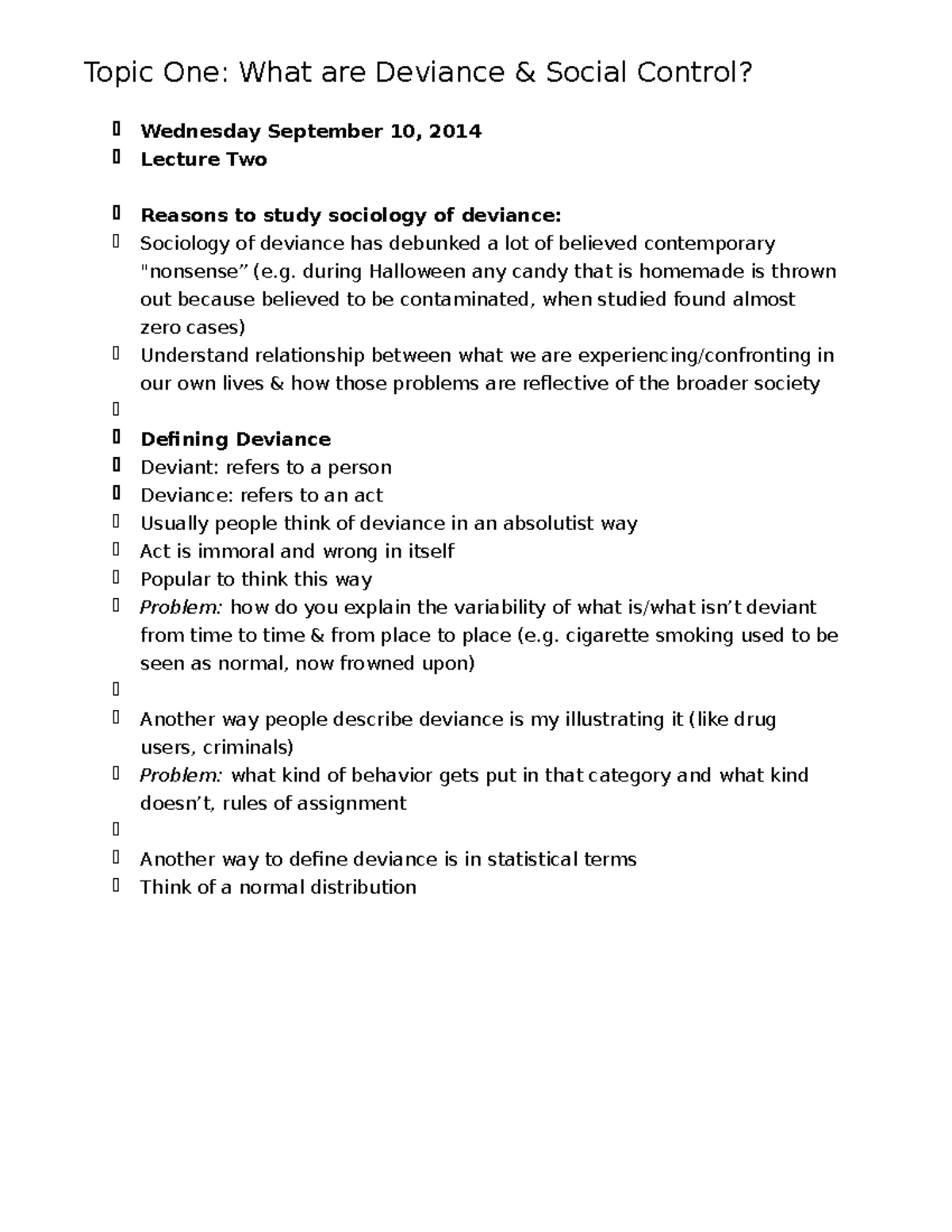 Theories of Deviance Notes - Topic One: What are Deviance & Social ...
