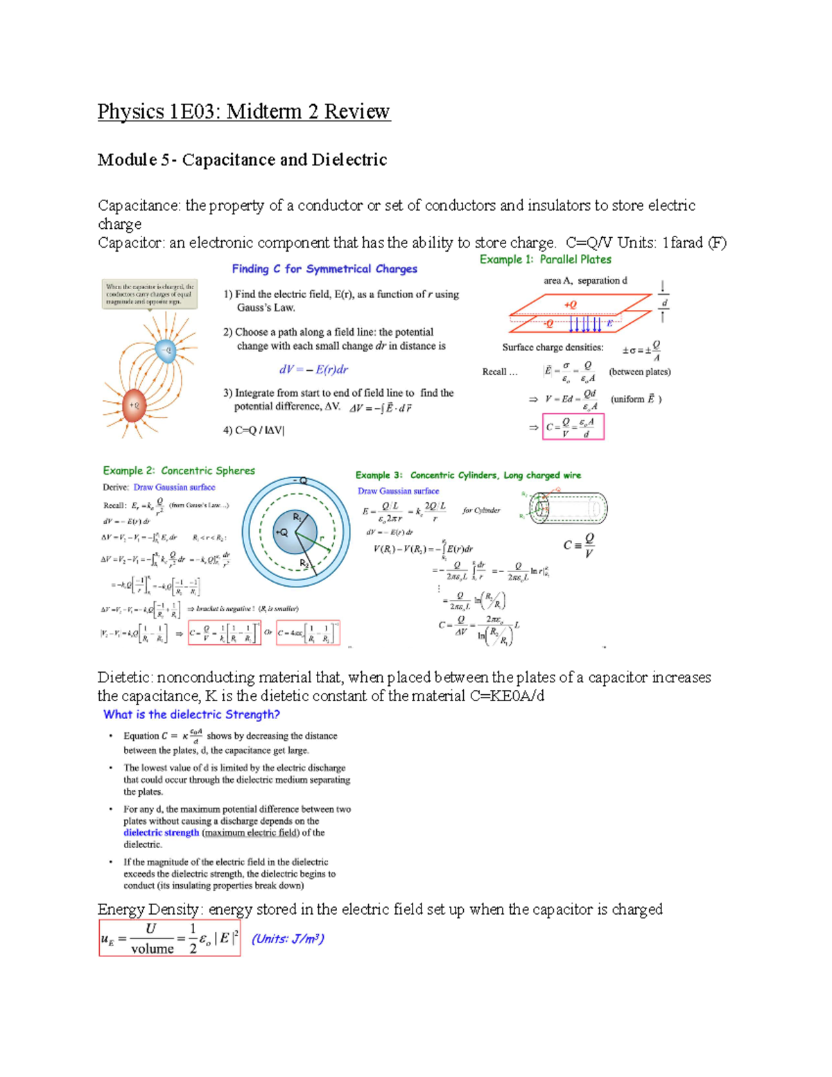 physics 1e03 review sheet - Physics 1E03: Midterm 2 Review Module 5 ...