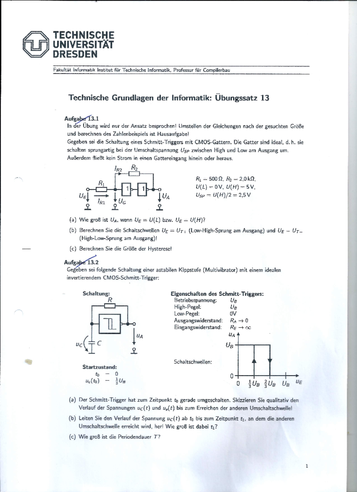 Übung 13 - Technische Grundlagen der Informatik - Studocu