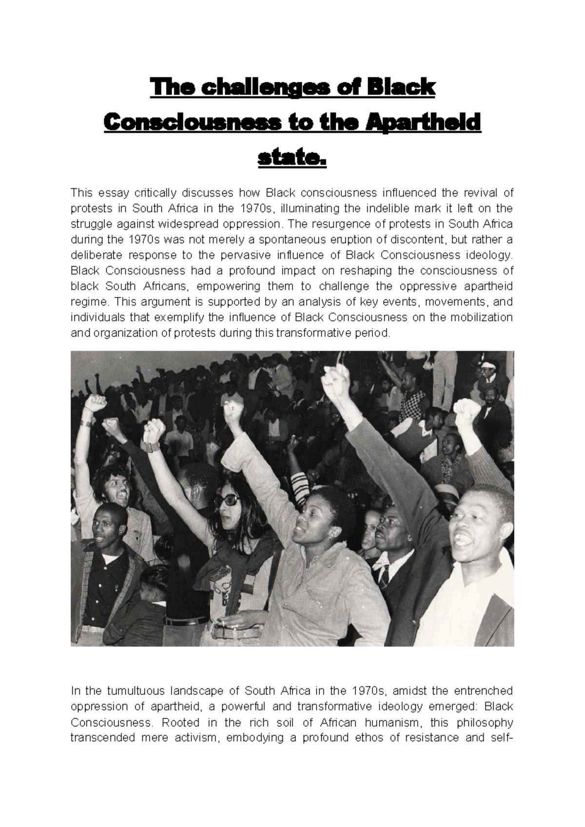 The challenges of Black Consciousness to the Apartheid state - This ...