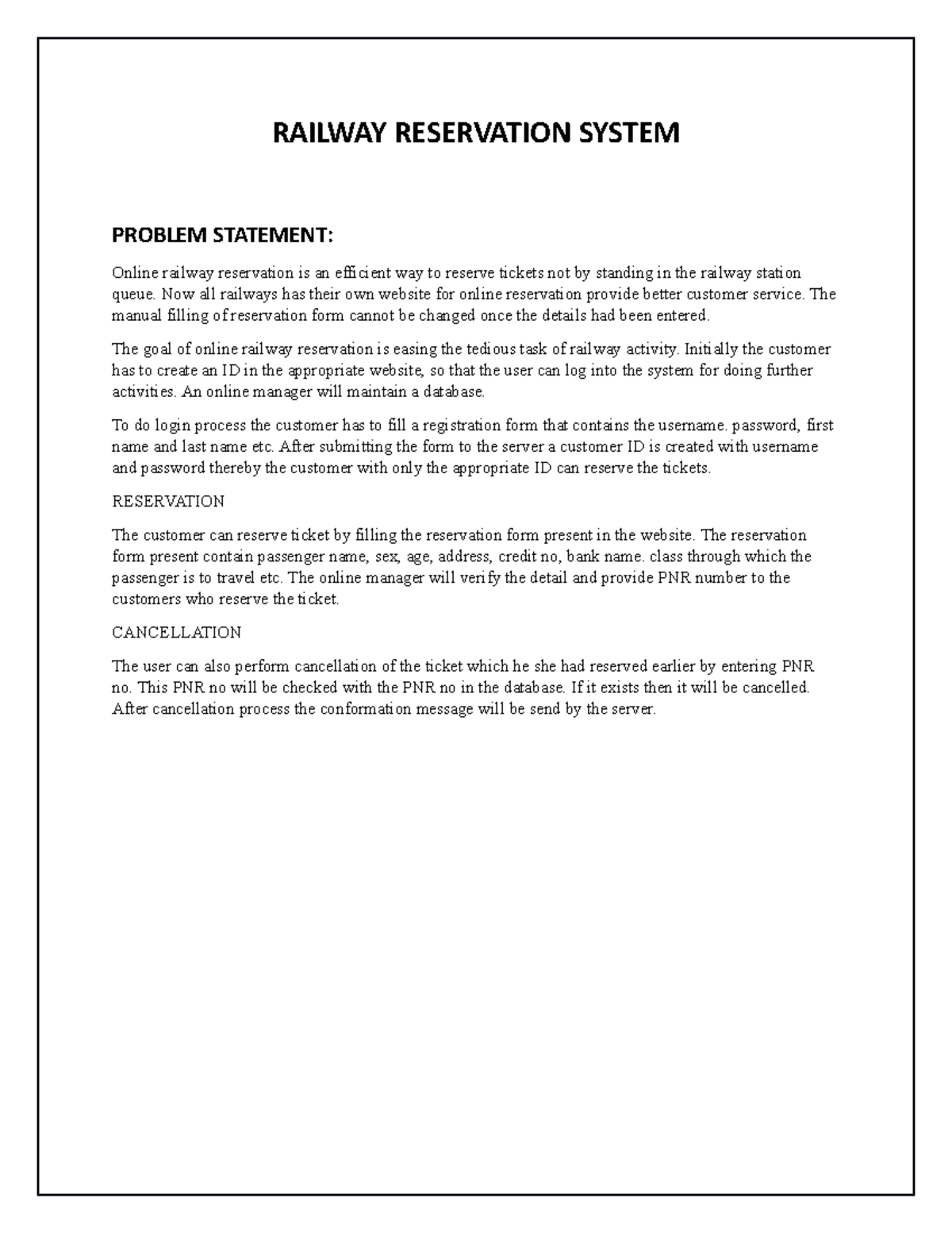 Document 4 - RAILWAY RESERVATION SYSTEM PROBLEM STATEMENT: Online ...