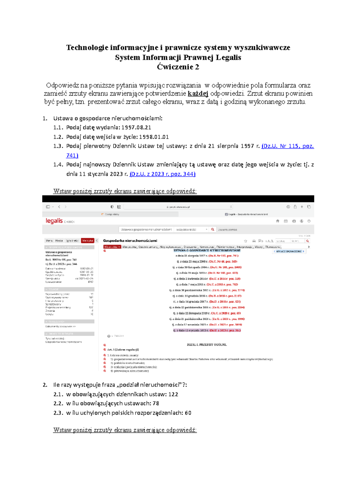 zadania z ćwiczeń 5 - Technologie informacyjne i prawnicze systemy ...