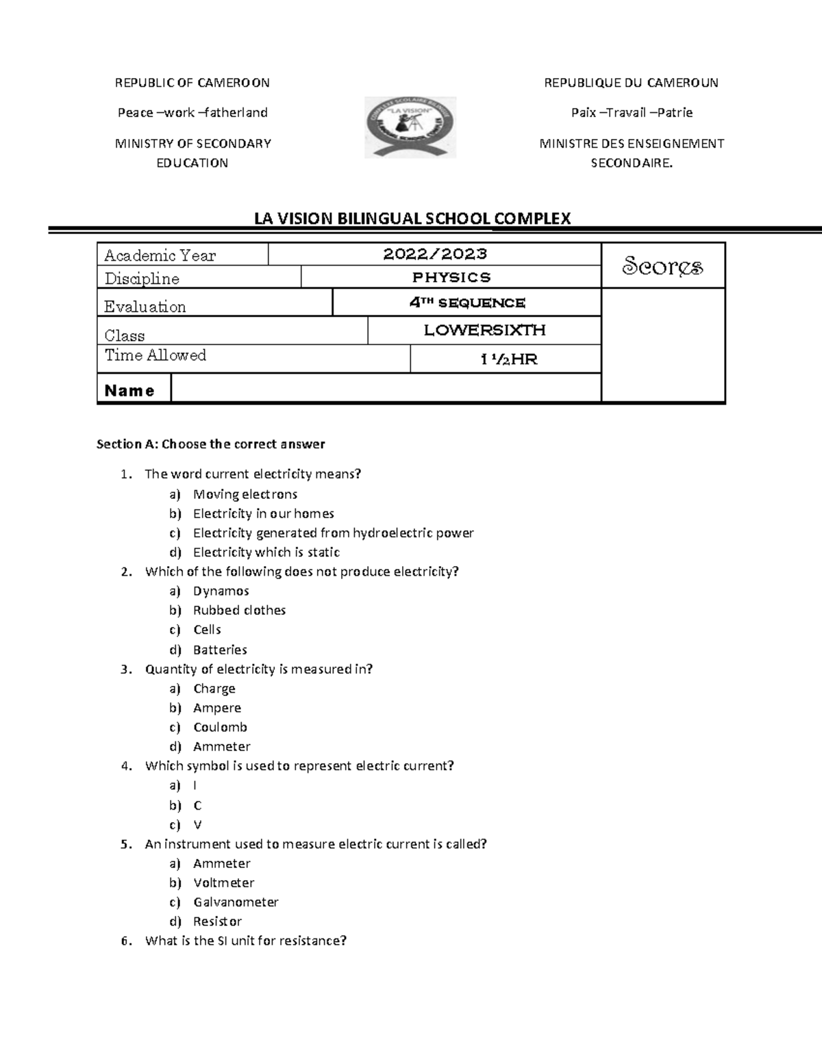 F2 physics 4th sequence - LA VISION BILINGUAL SCHOOL COMPLEX Academic ...