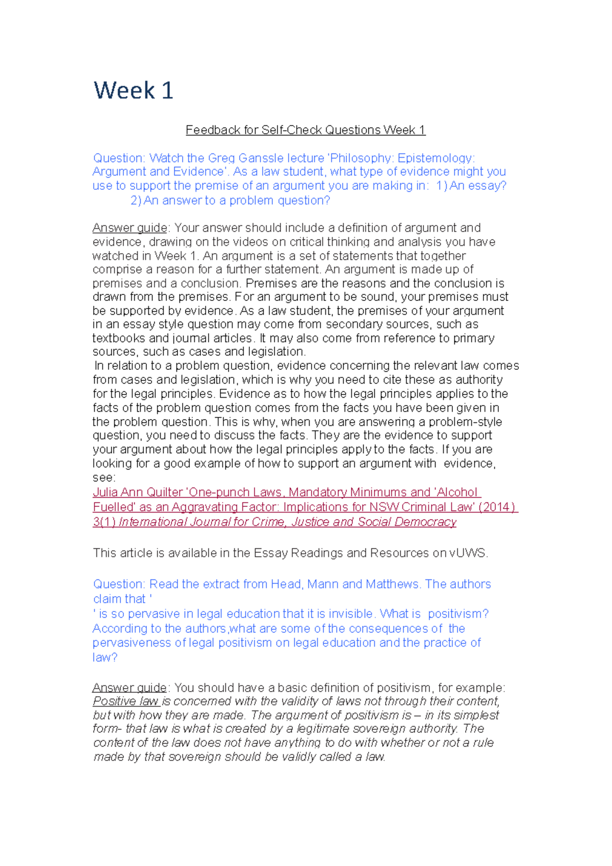 ALL-SELF- Check Questions Answered - Week 1 Feedback for Self-Check ...