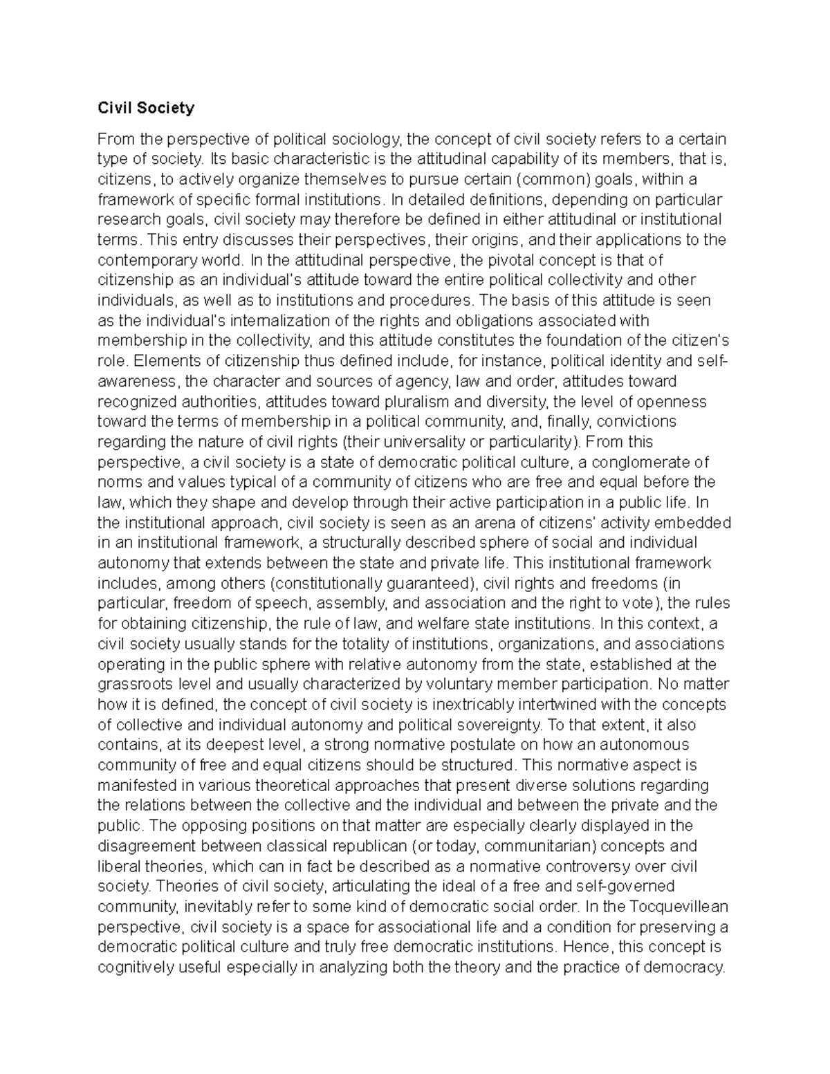 Civil Society - Civil Society From the perspective of political ...