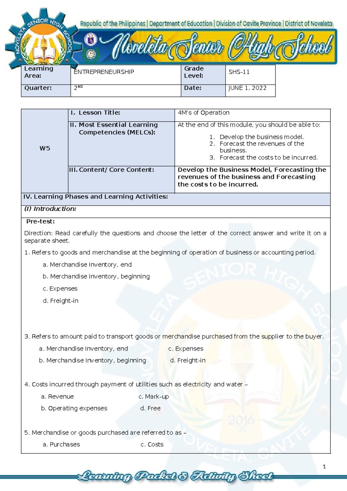 Entrep Q2 WEEK 5 - Im just a tired student - Learning Area ...