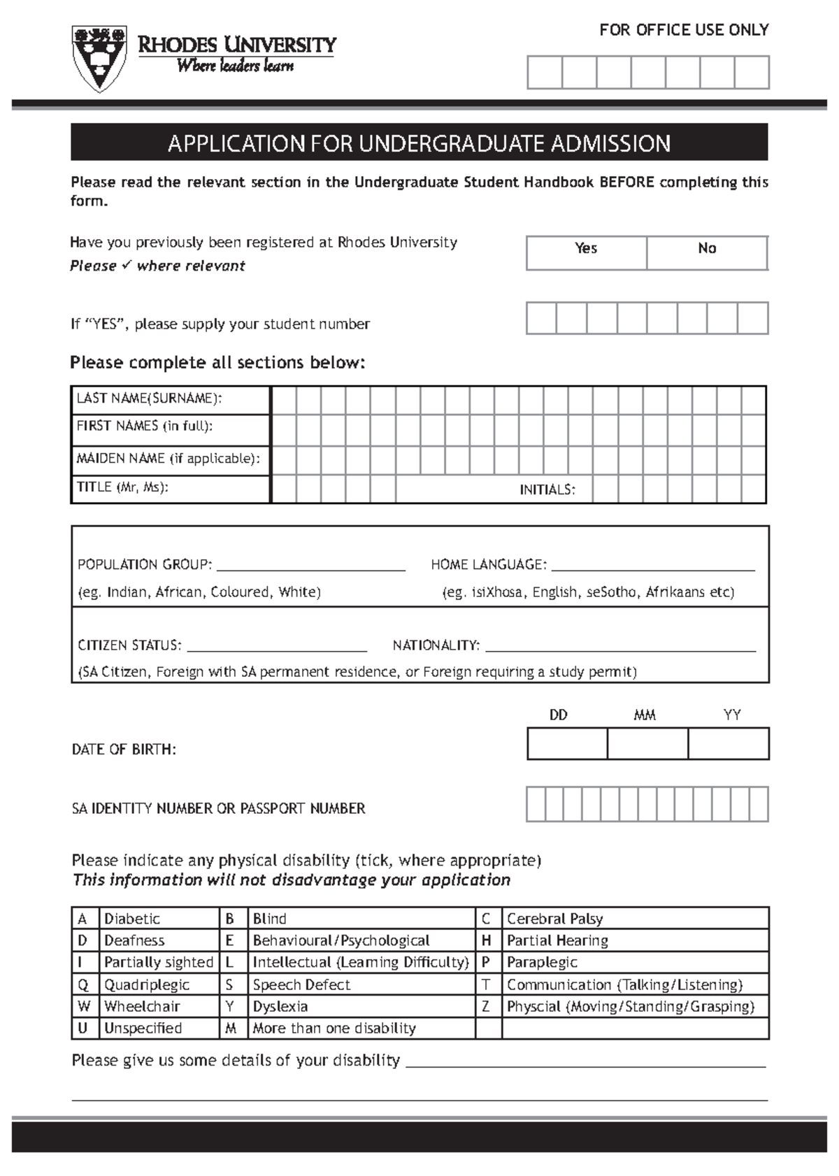 2019 UG application form - Please read the relevant section in the ...