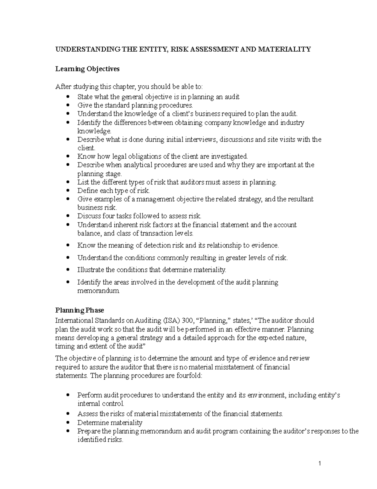 CHP-5- Understanding THE Entity, RISK Assessment AND Materiality ...