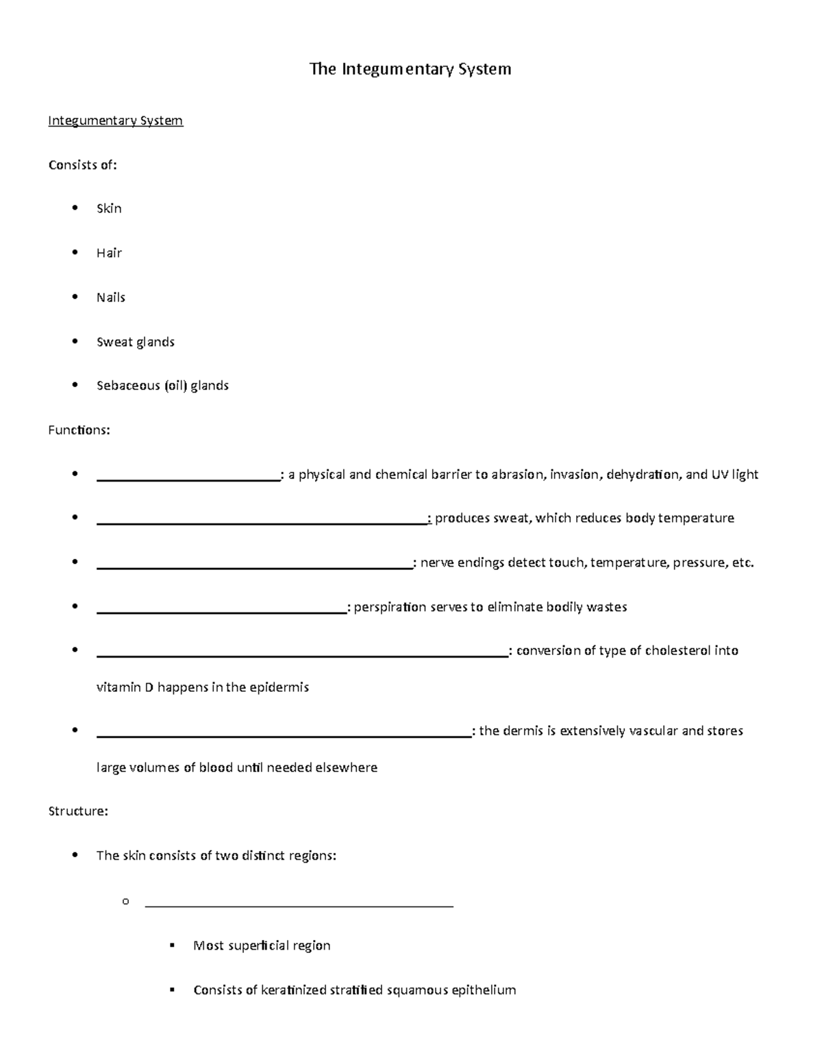 Integument notes - The Integumentary System Integumentary System ...
