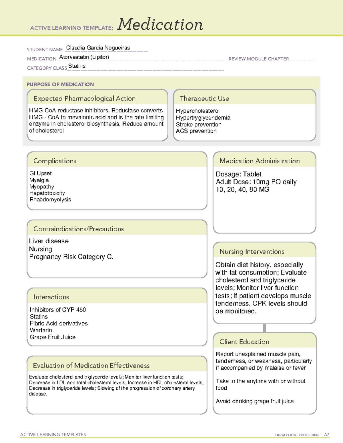 Statins - Medication templates: Cardiac meds - ACTIVE LEARNING ... Statins - Medication templates: Cardiac meds - ACTIVE LEARNING ...