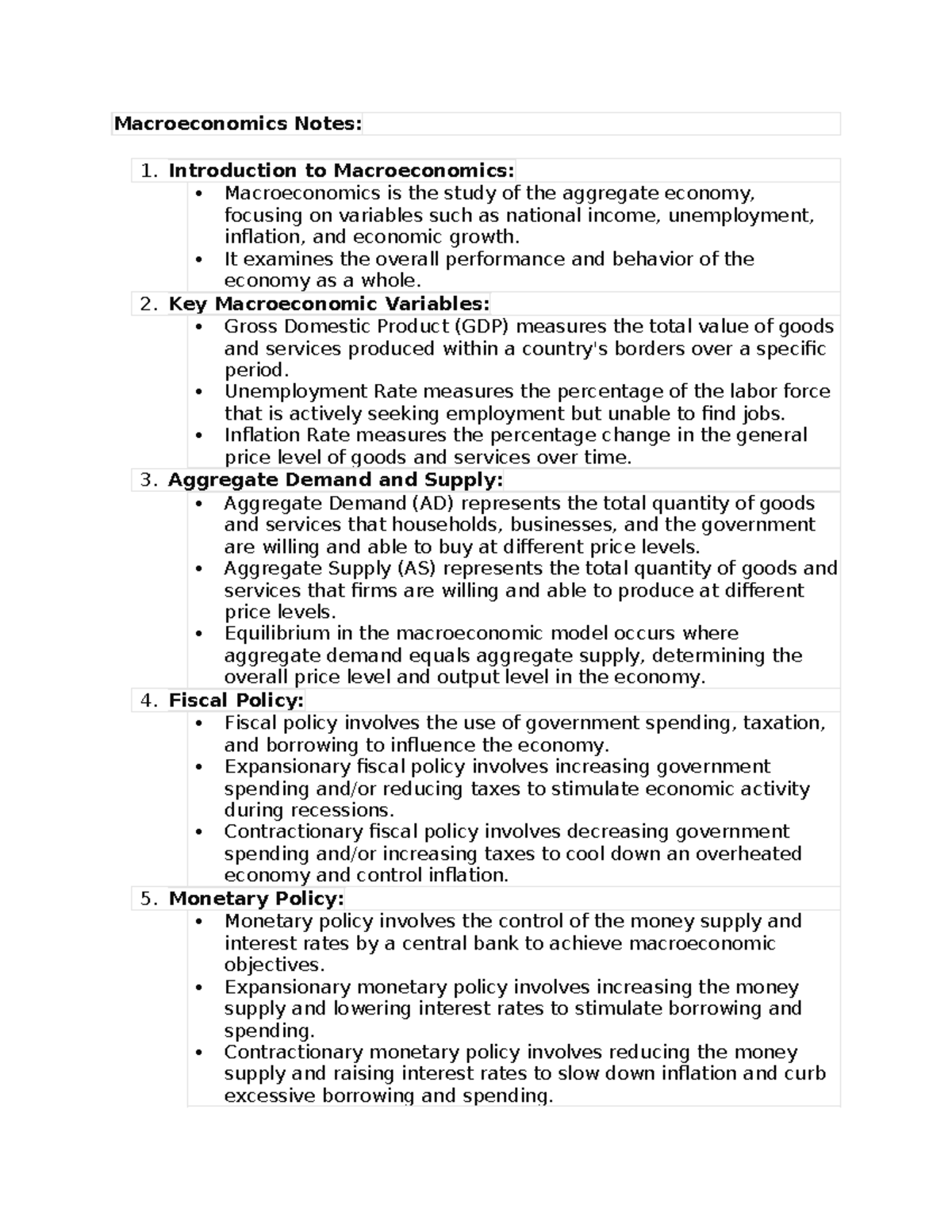 Econ 402 - Macroeconomic Notes 1 - Macroeconomics Notes: 1 ...