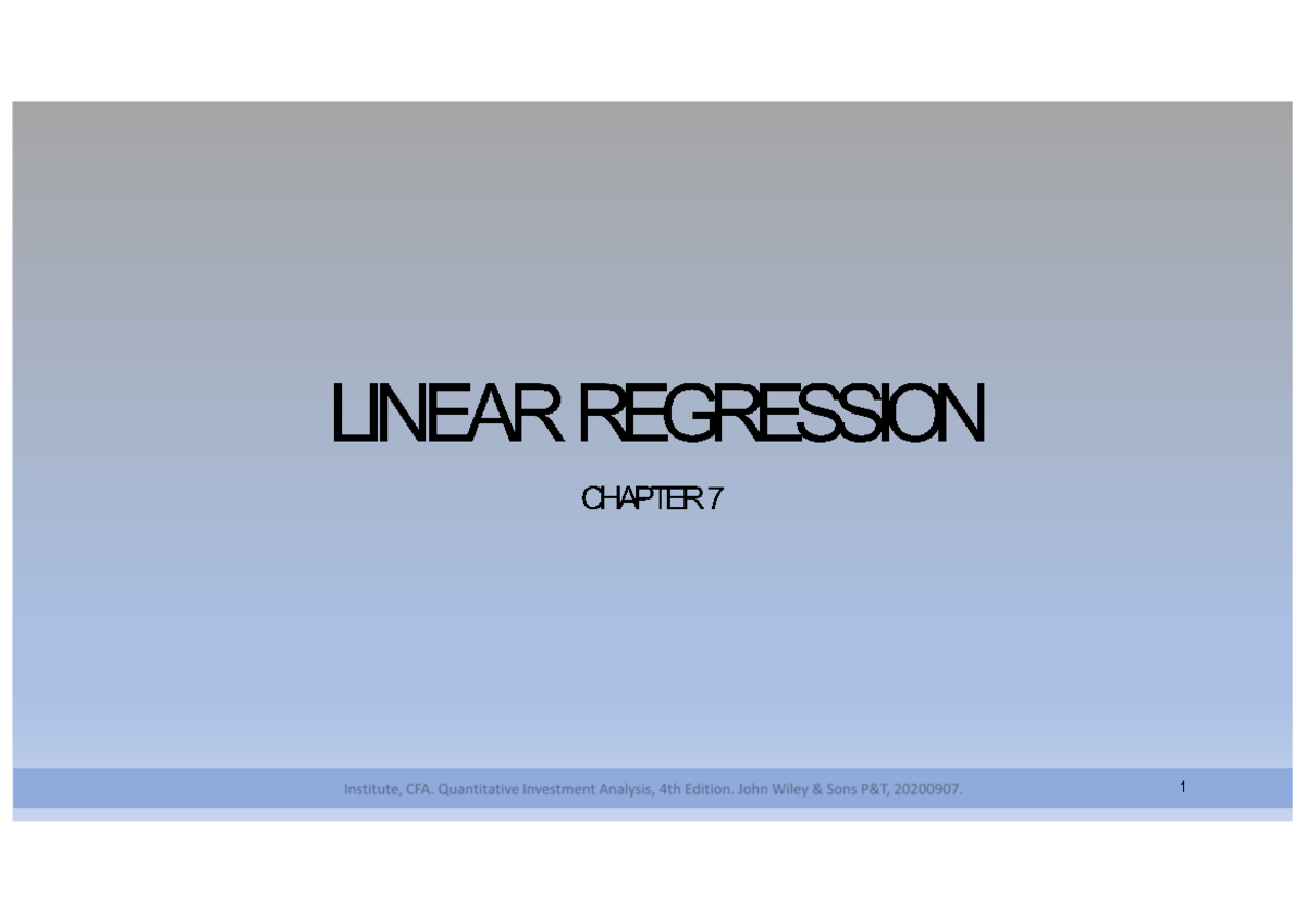 Chapter 7 part 1 - CHAPTER LINEAR REGRESSIONOVERVIEW We introduce basic ...