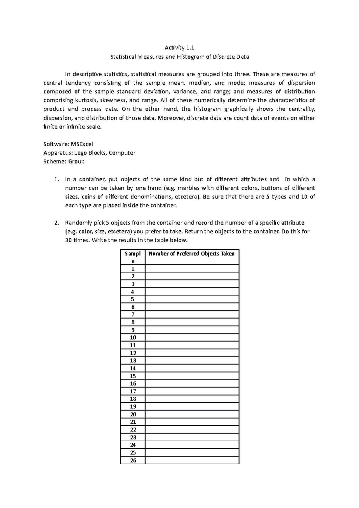 Activity 1.1 with notes - Activity 1. Statistical Measures and ...
