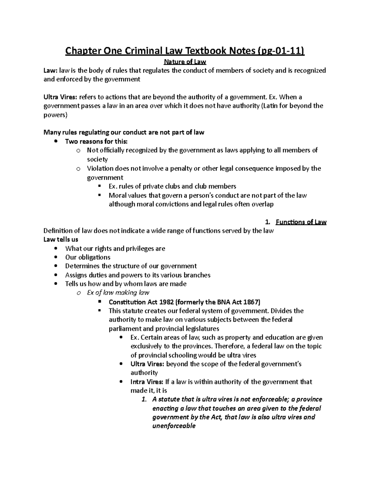 Criminal Law Chapter One Textbook Notes - Chapter One Criminal Law ...
