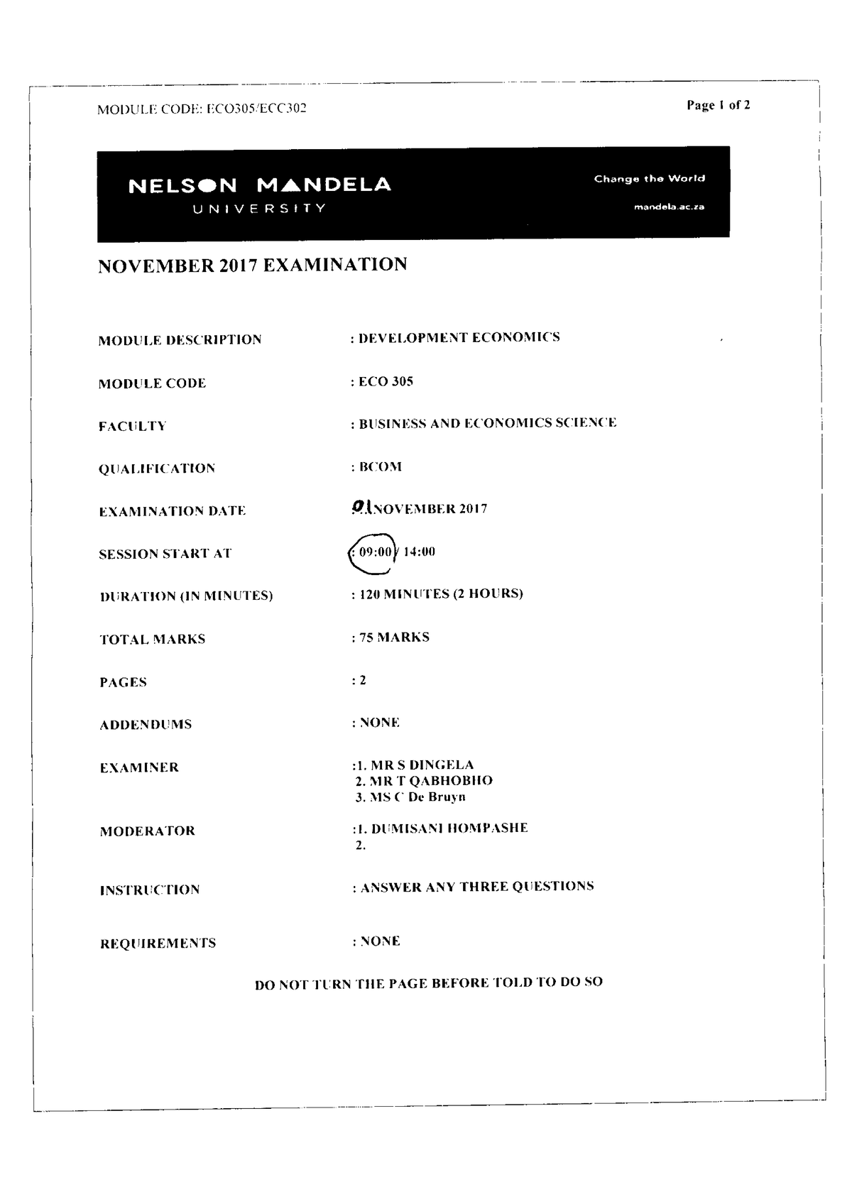 ECC302 NOV exam 2017 - MODULE CODE: Page I of 2 NELSON MANDELA Change ...