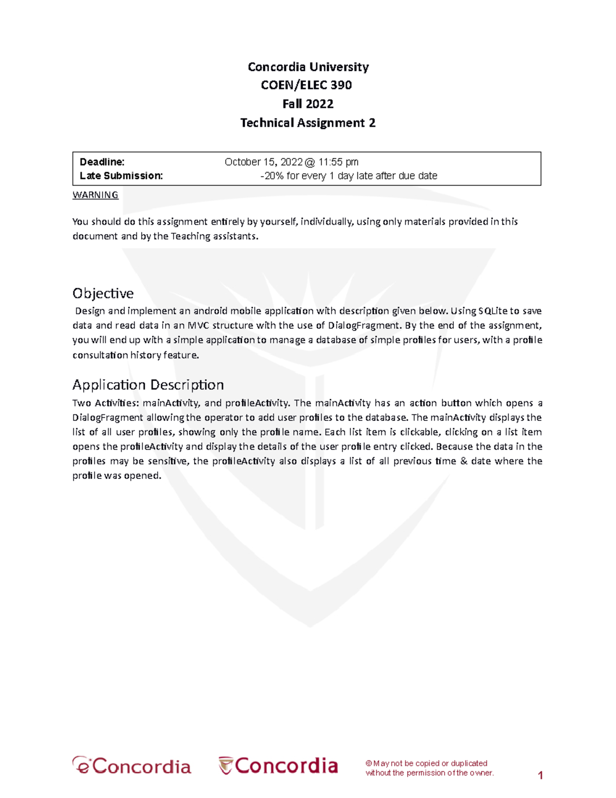 Programming Computer Assignment 2 Instructions Concordia University Coenelec 390 Fall 2022