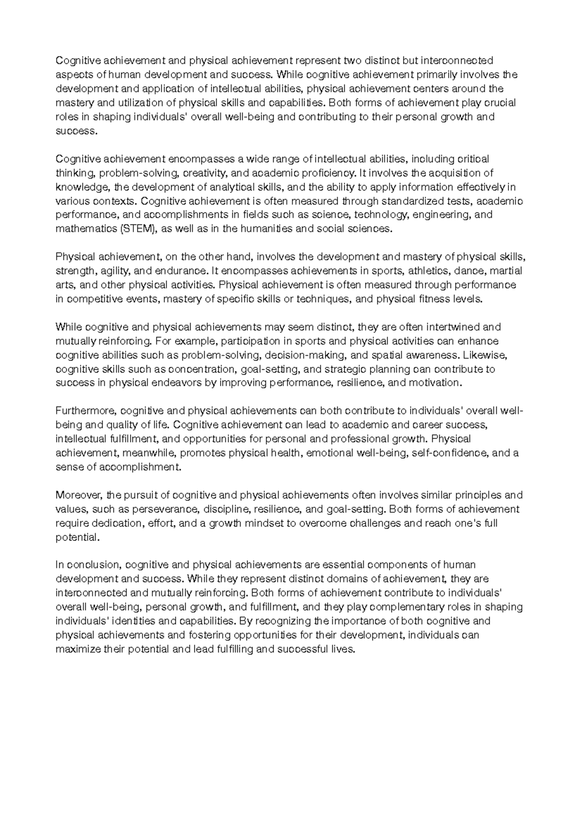 PCH3 - Assignemtn - Cognitive achievement and physical achievement ...