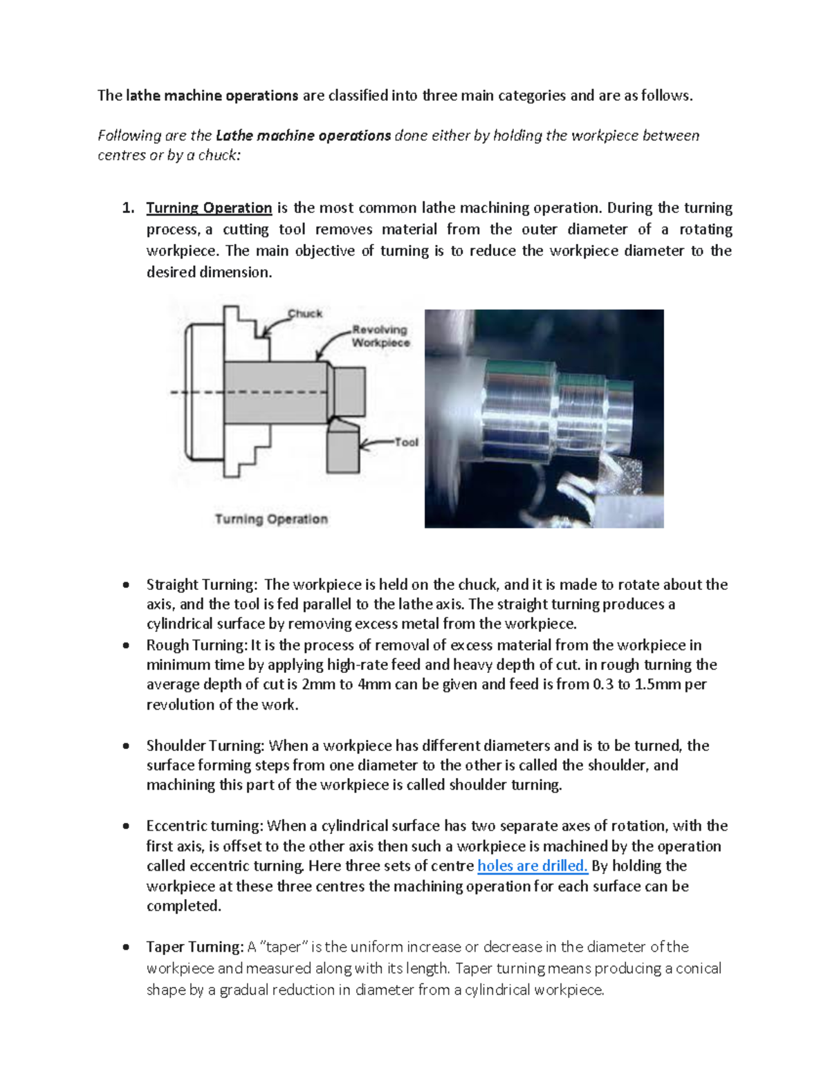 Machine Operations - N/A - The lathe machine operations are classified ...