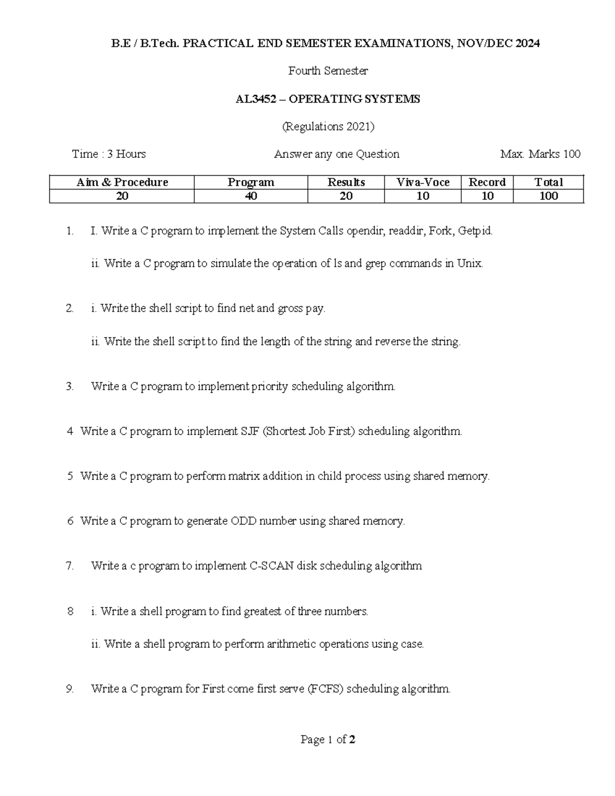 AL3452 SET1-OS - operating system lab manual - Page 1 of 2 B / B. PRACTICAL END SEMESTER - Studocu