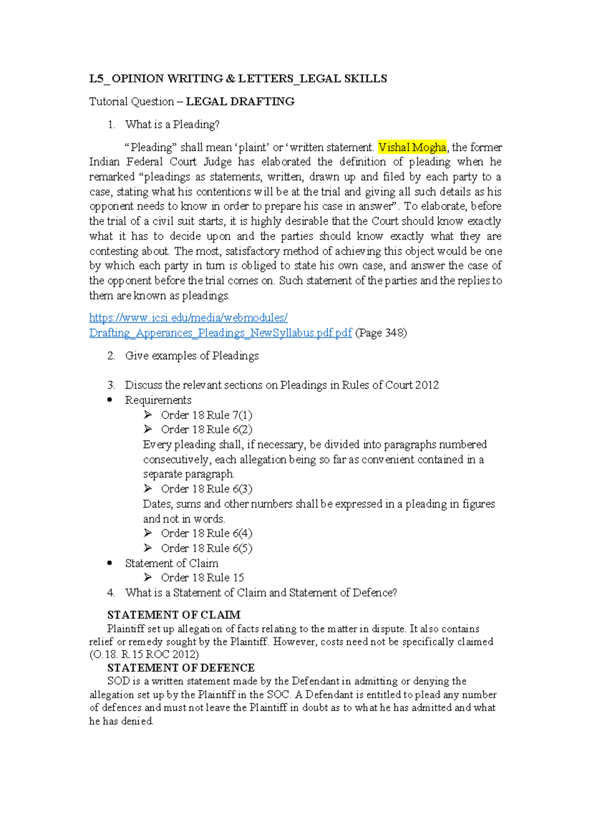 L5 Opinion Writing & Letters Legal Skills - L5_ OPINION WRITING & LETTERS_LEGAL SKILLS Tutorial ...