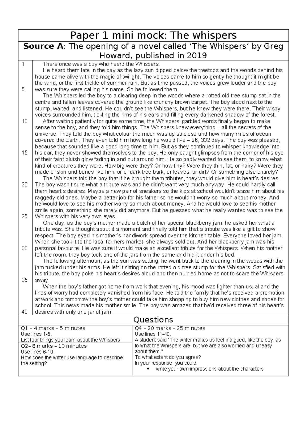 Paper 1 mini mocks - I'm not sure - Paper 1 mini mock: The whispers ...