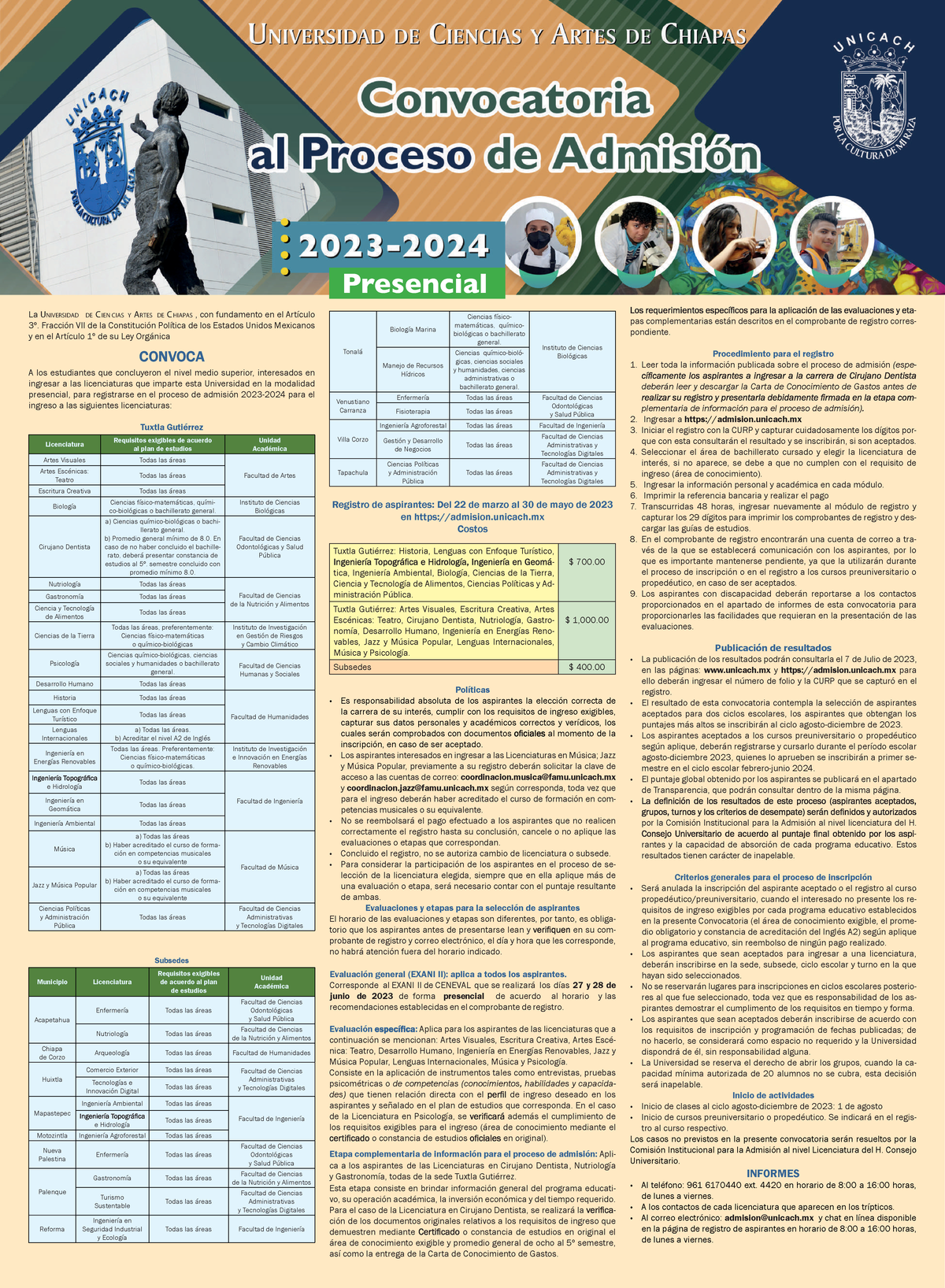 Convocatoria Unicach presencial - Subsedes Municipio Licenciatura ...