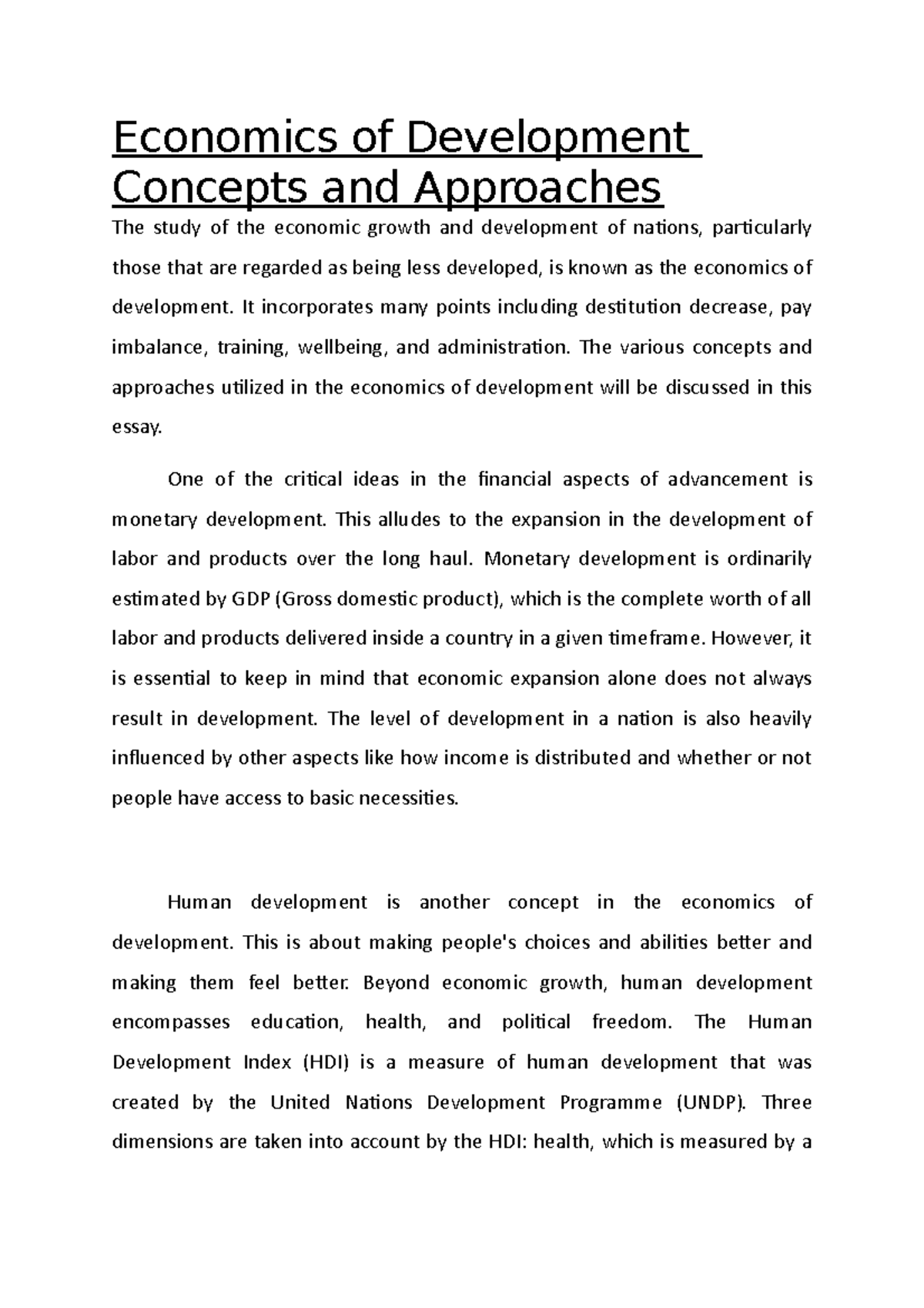 Economics of Development Concepts and Approaches - Economics of ...