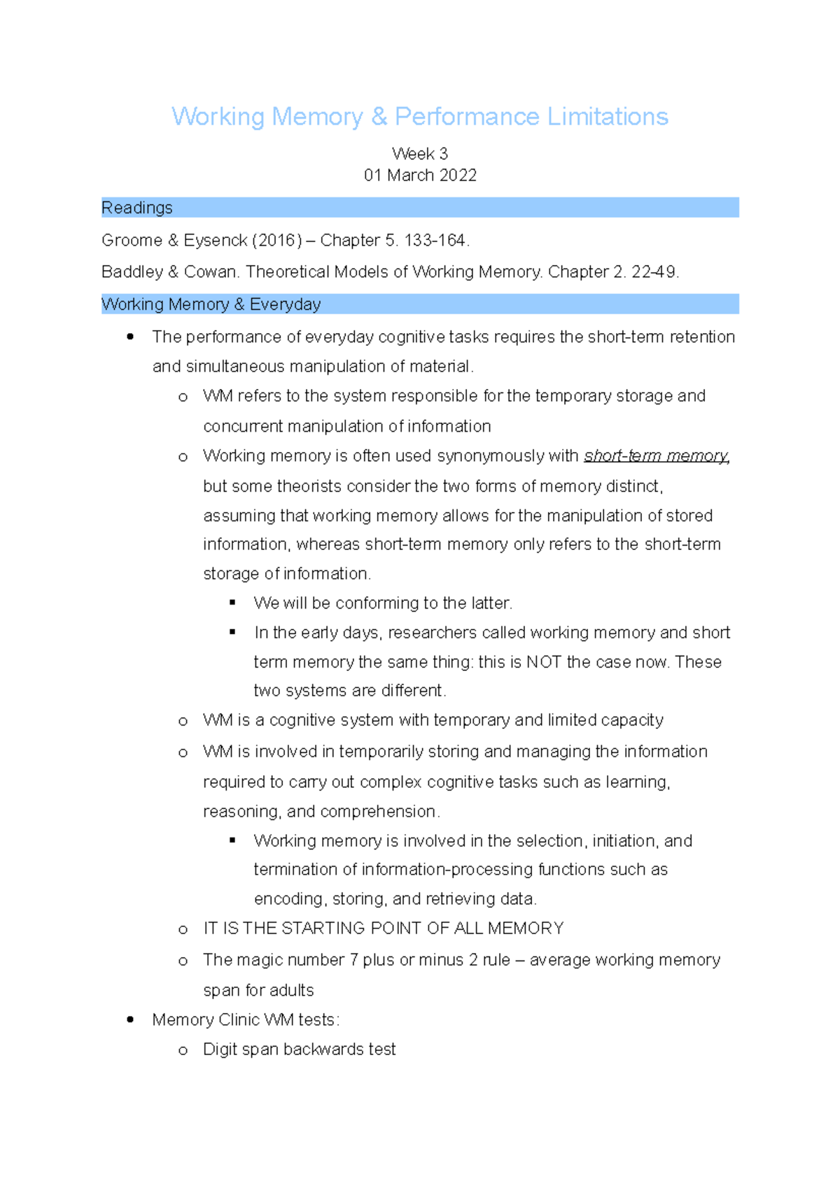 Working Memory And Performance Limitations Working Memory And Performance Limitations Week 3 01