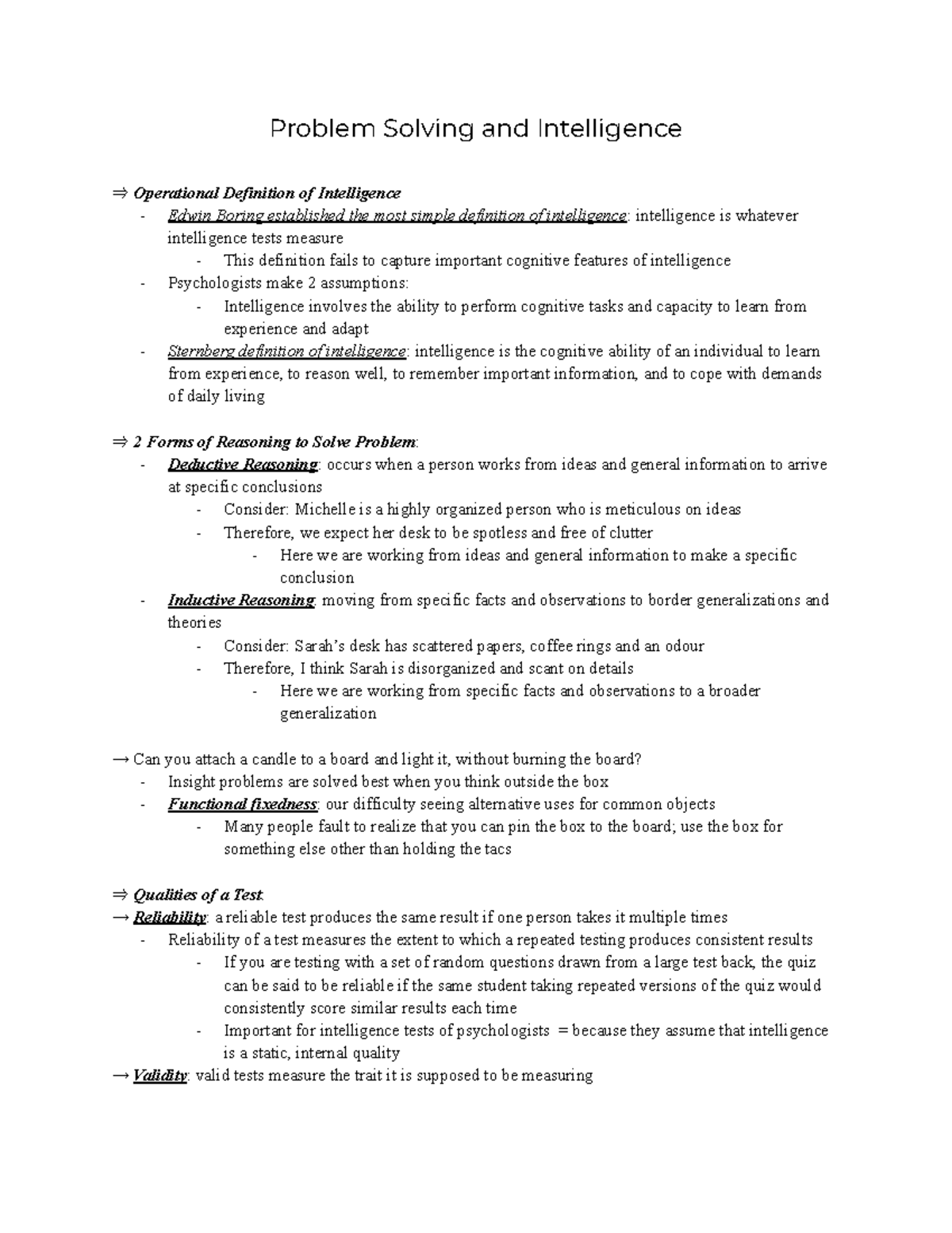 Problem Solving and Intelligence - notes and questions -2 - Problem ...