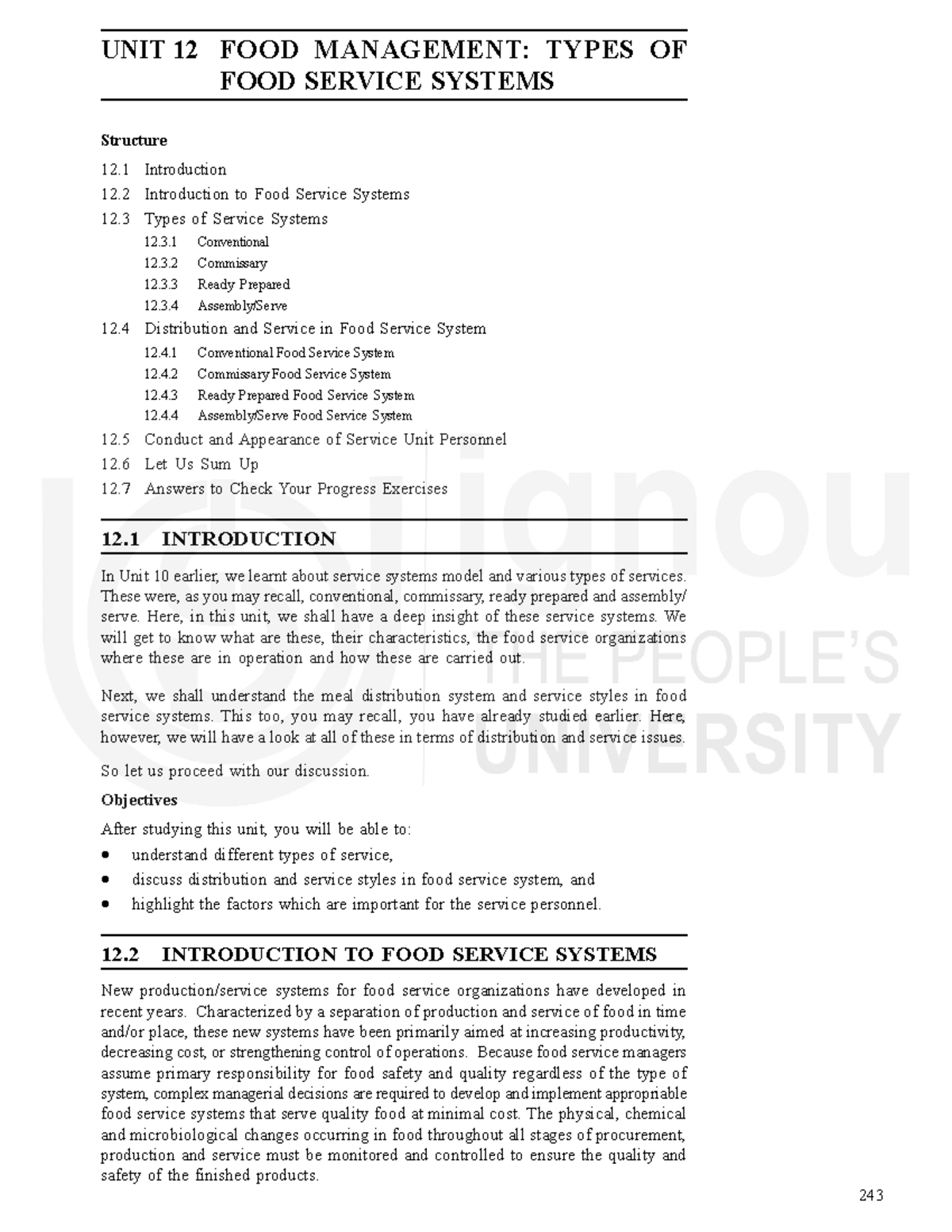 Types of food service - Food Management: Types UNIT 12 FOOD MANAGEMENT ...