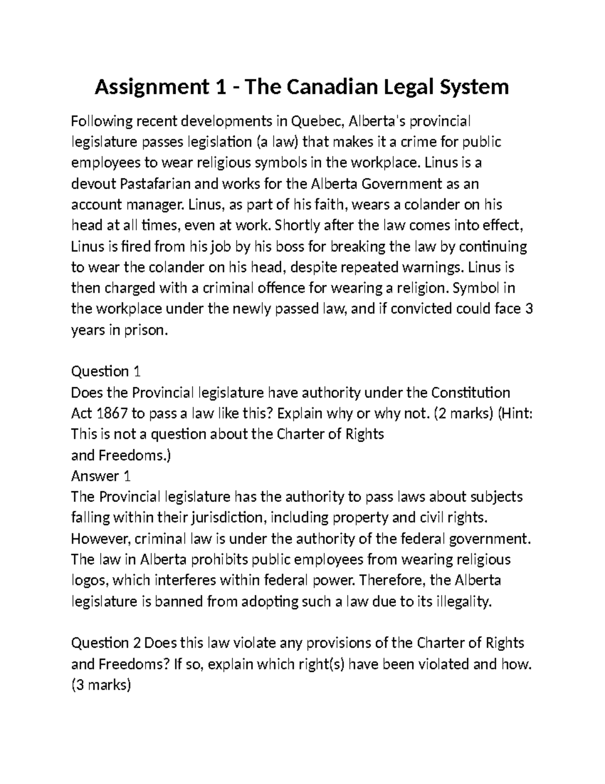 Assignment 1 - The Canadian Legal System ( Manjot ) - Assignment 1 ...