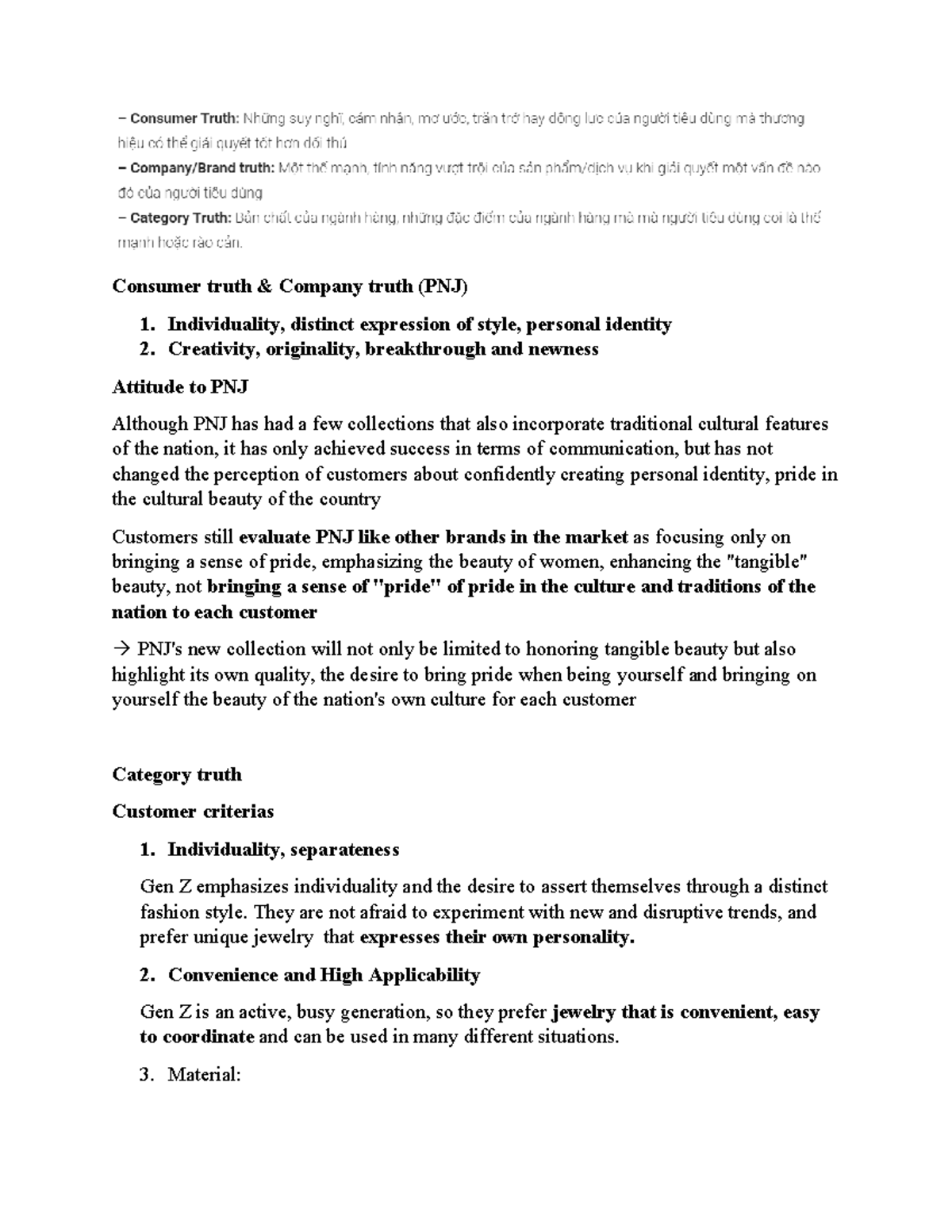 Consumer-trutỶT - Consumer truth & Company truth (PNJ) 1. Individuality ...