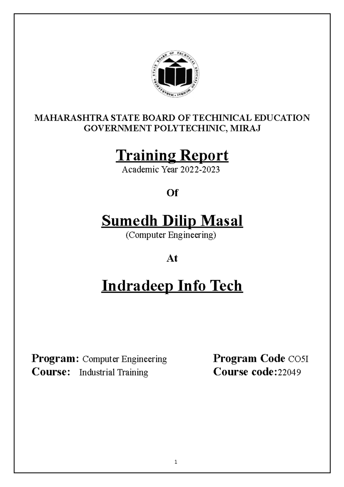 ITR Report - MAHARASHTRA STATE BOARD OF TECHINICAL EDUCATION GOVERNMENT ...