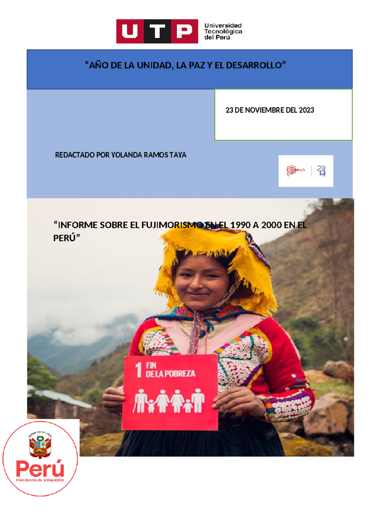 AÑO DE LA Unidad - “AÑO DE LA UNIDAD, LA PAZ Y EL DESARROLLO” 23 DE ...