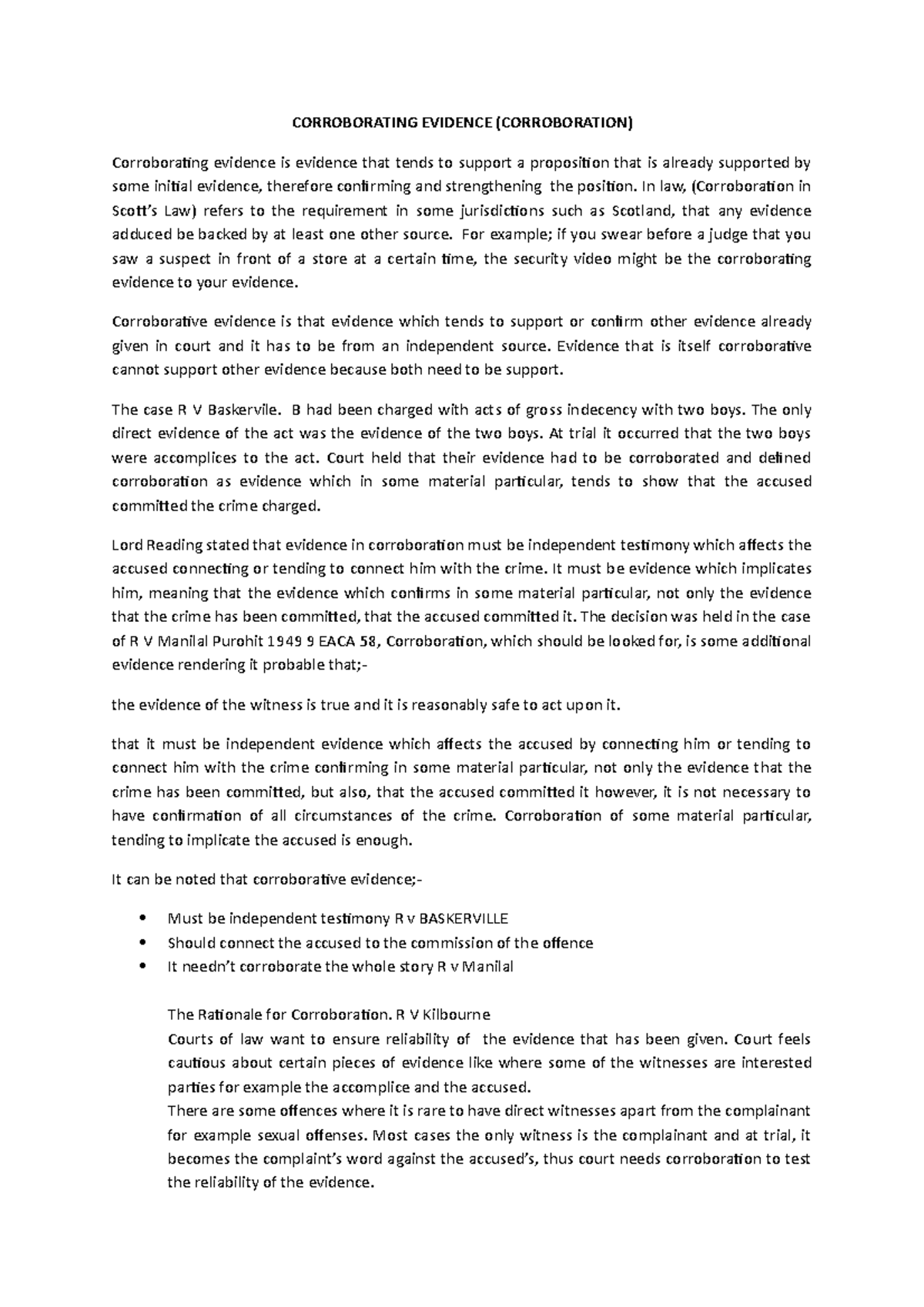 Corroborating Evidence - In law, (Corroboration in Law) refers to the ...