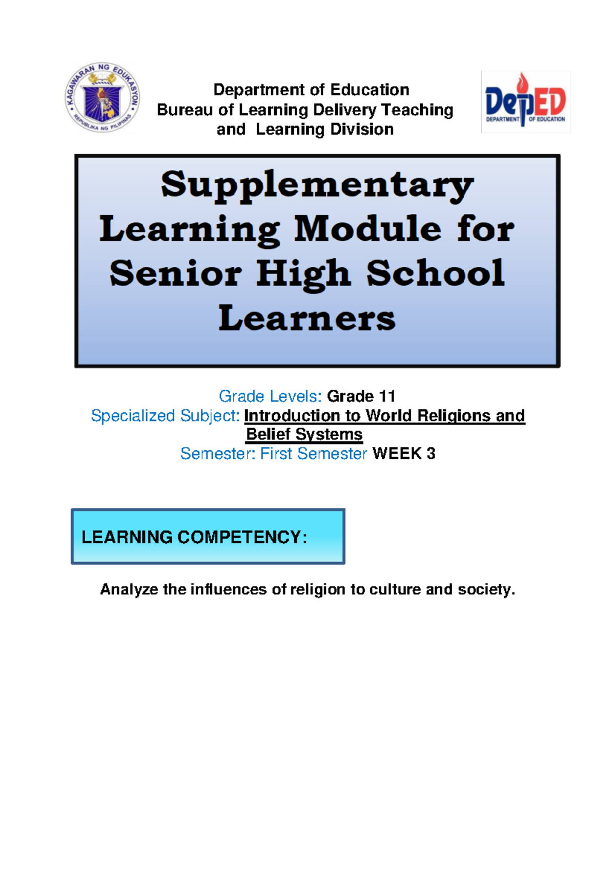 Week-3 - wdadawd - Department of Education Bureau of Learning Delivery ...