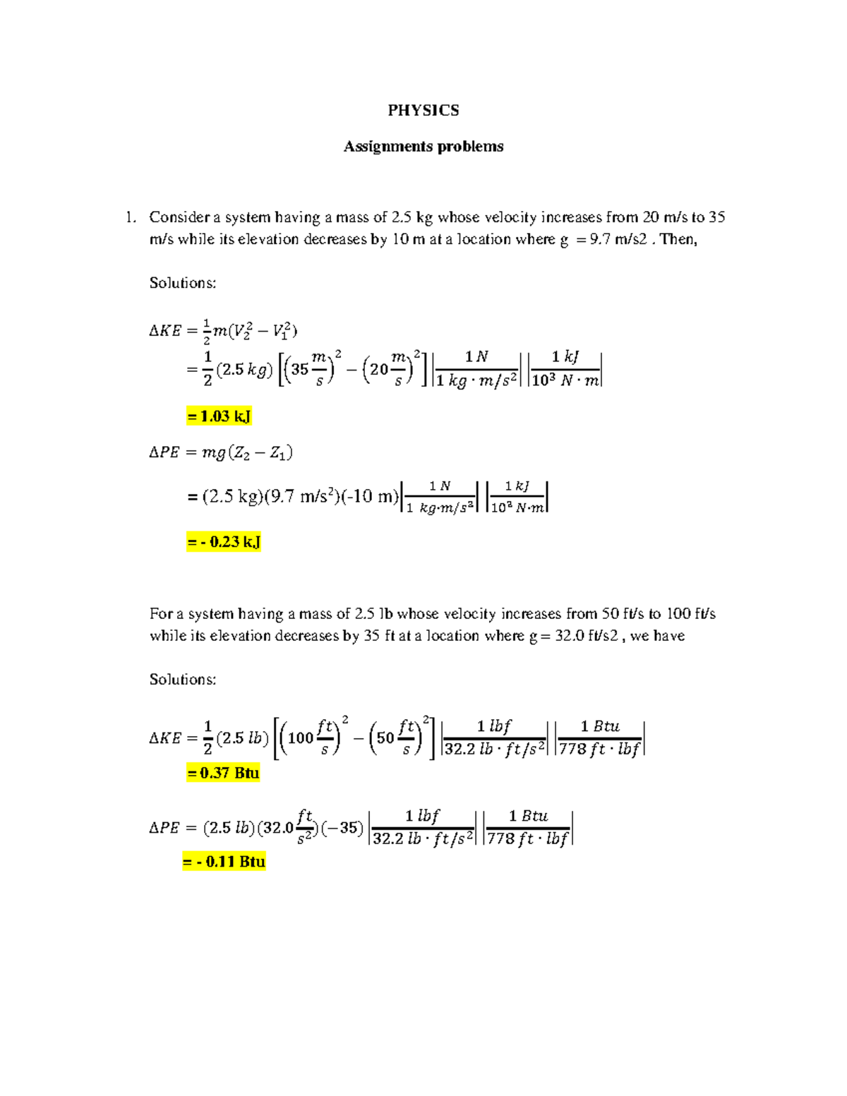 Physics Problems with detailed solution - PHYSICS Assignments problems ...