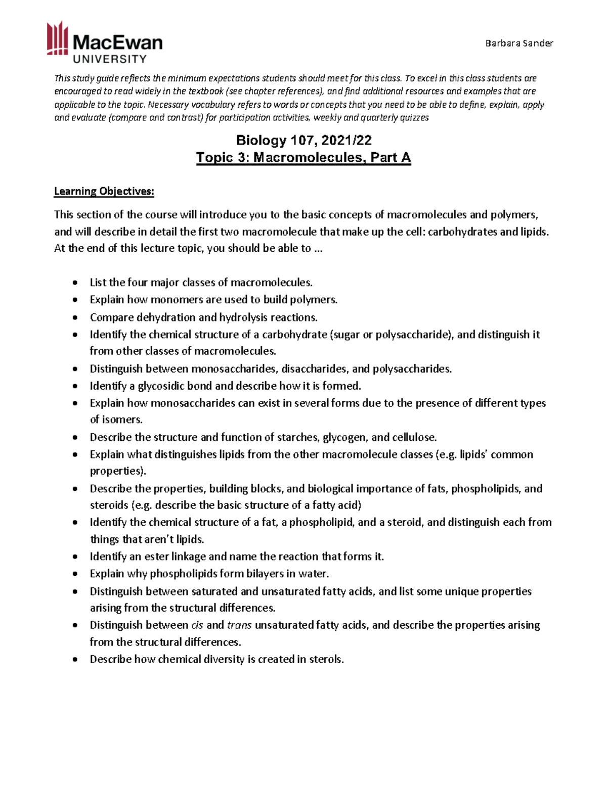 Study guide Week 3 - This study guide reflects the minimum expectations ...