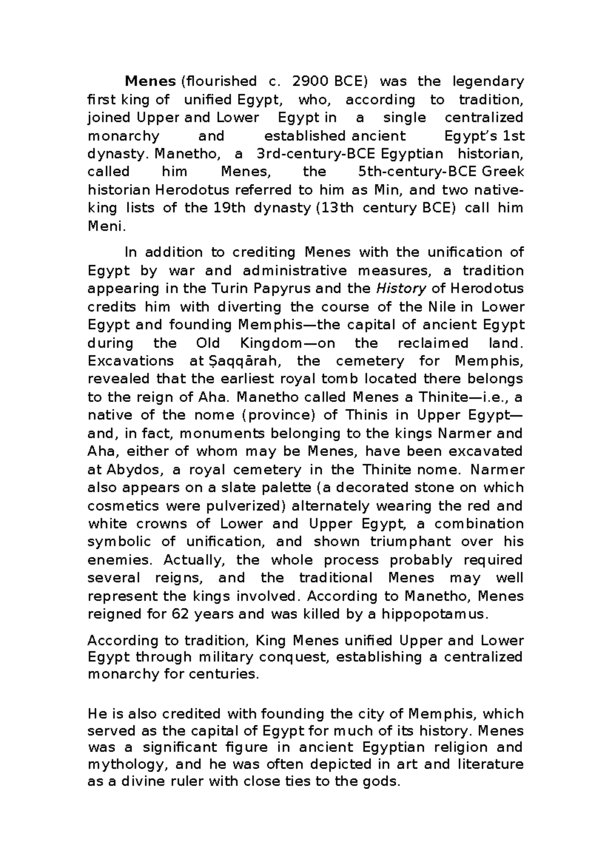 Menes and tetis - Menes (flourished c. 2900 BCE) was the legendary ...