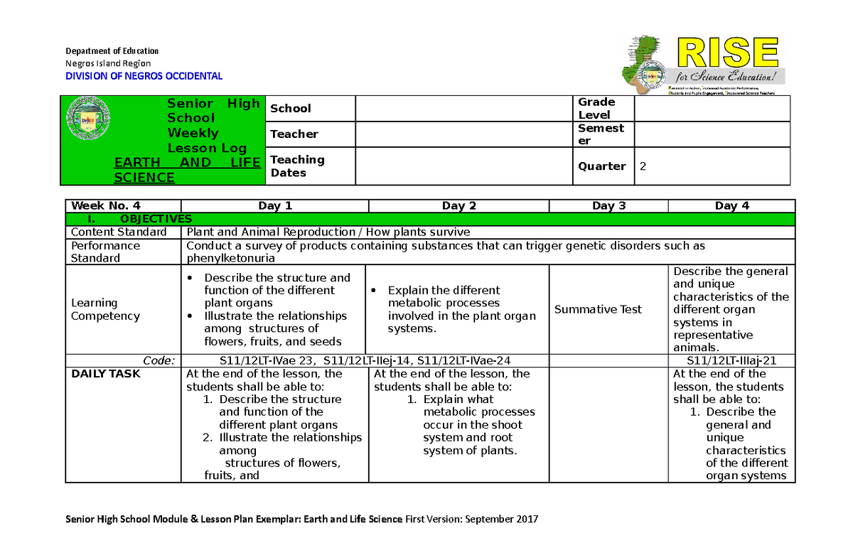 Earth and Life Science Quarter 2 Week 4 - Negros Island Region DIVISION ...