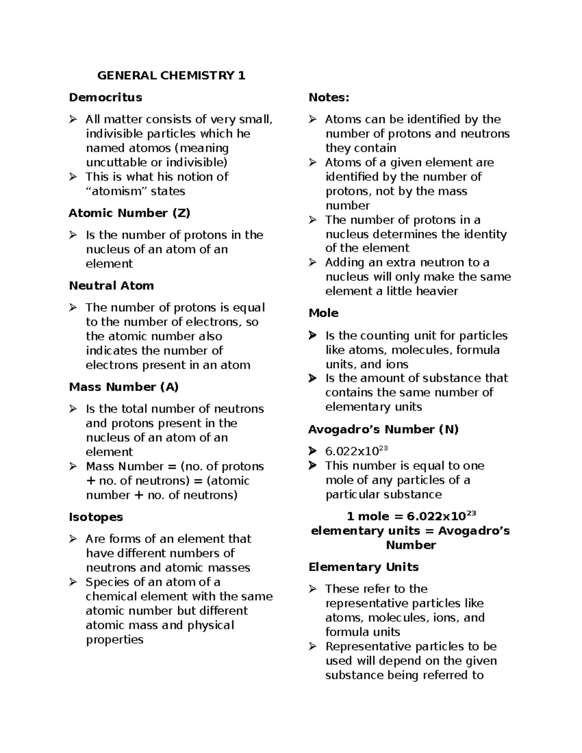 General Chemistry 1 Notes - GENERAL CHEMISTRY 1 Democritus All matter ...