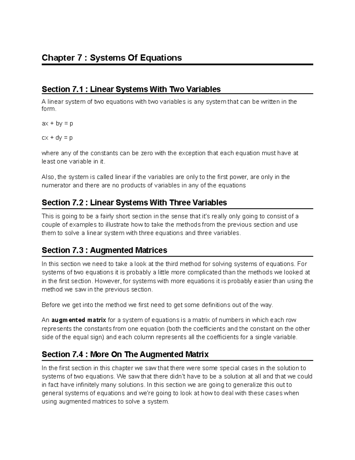 Chapter 7 Systems Of Equations - Chapter 7 : Systems Of Equations ...