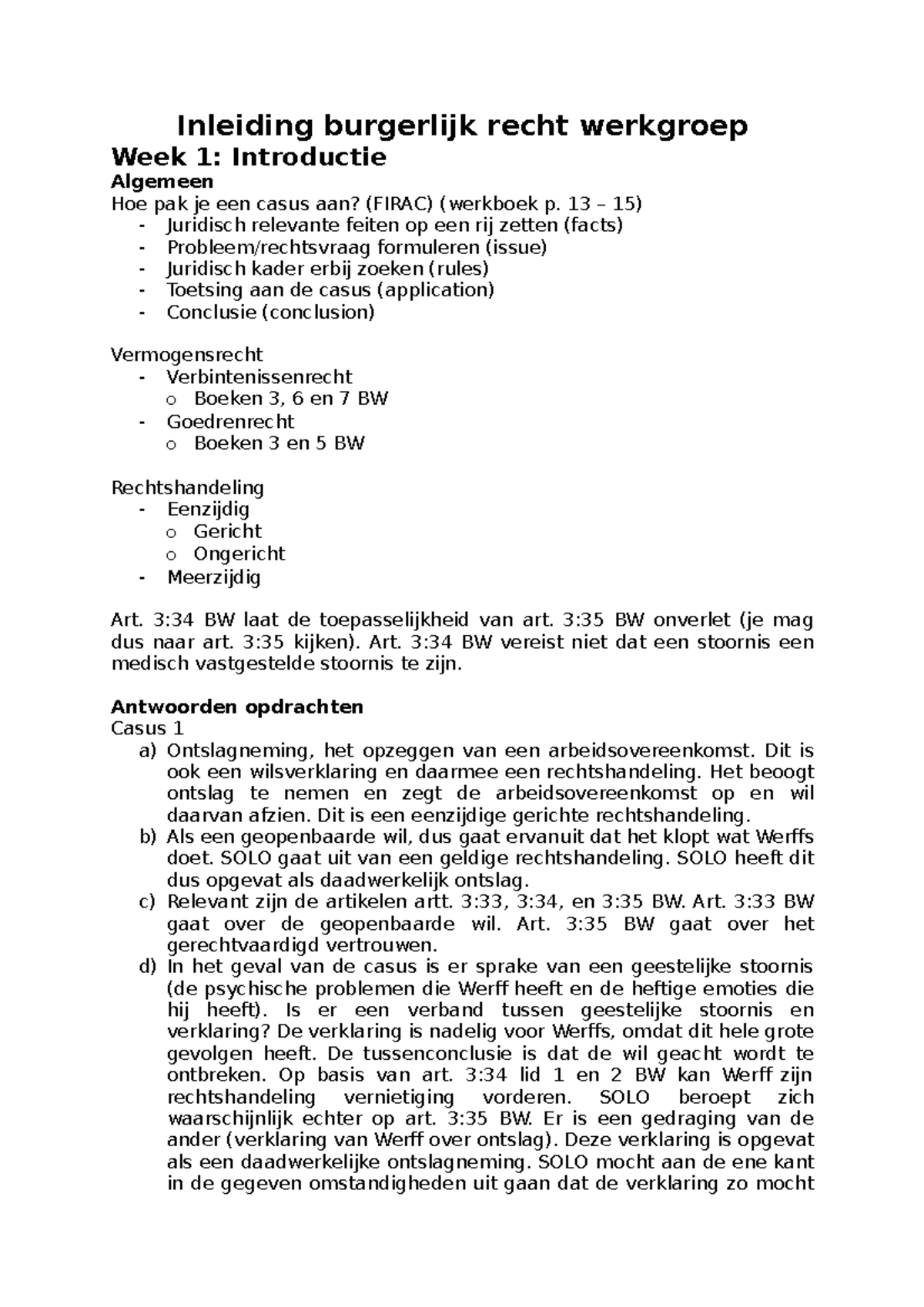 Inleiding burgerlijk recht werkgroep - 13 – 15) - Juridisch relevante ...